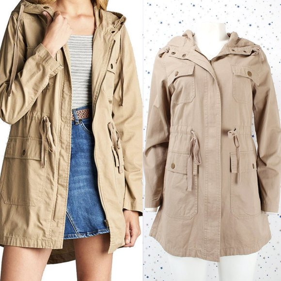 Jackets & Coats | Hooded Long Utility Military Anorak Jacket Khaki ...